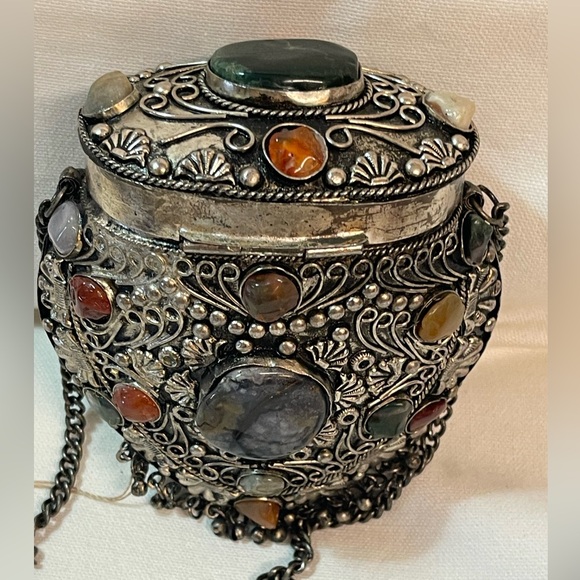 Bags | Vintage Ethnic Sajai Silver Tone Metal Purse With Natural Stones ...